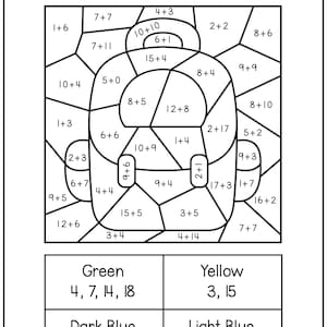 Color by Number Addition and Subtraction Within 20 Worksheets, Math ...