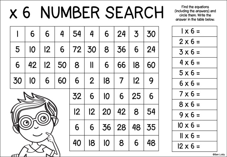 Multiplication Facts Number Searches for Times Tables Math Practice ...