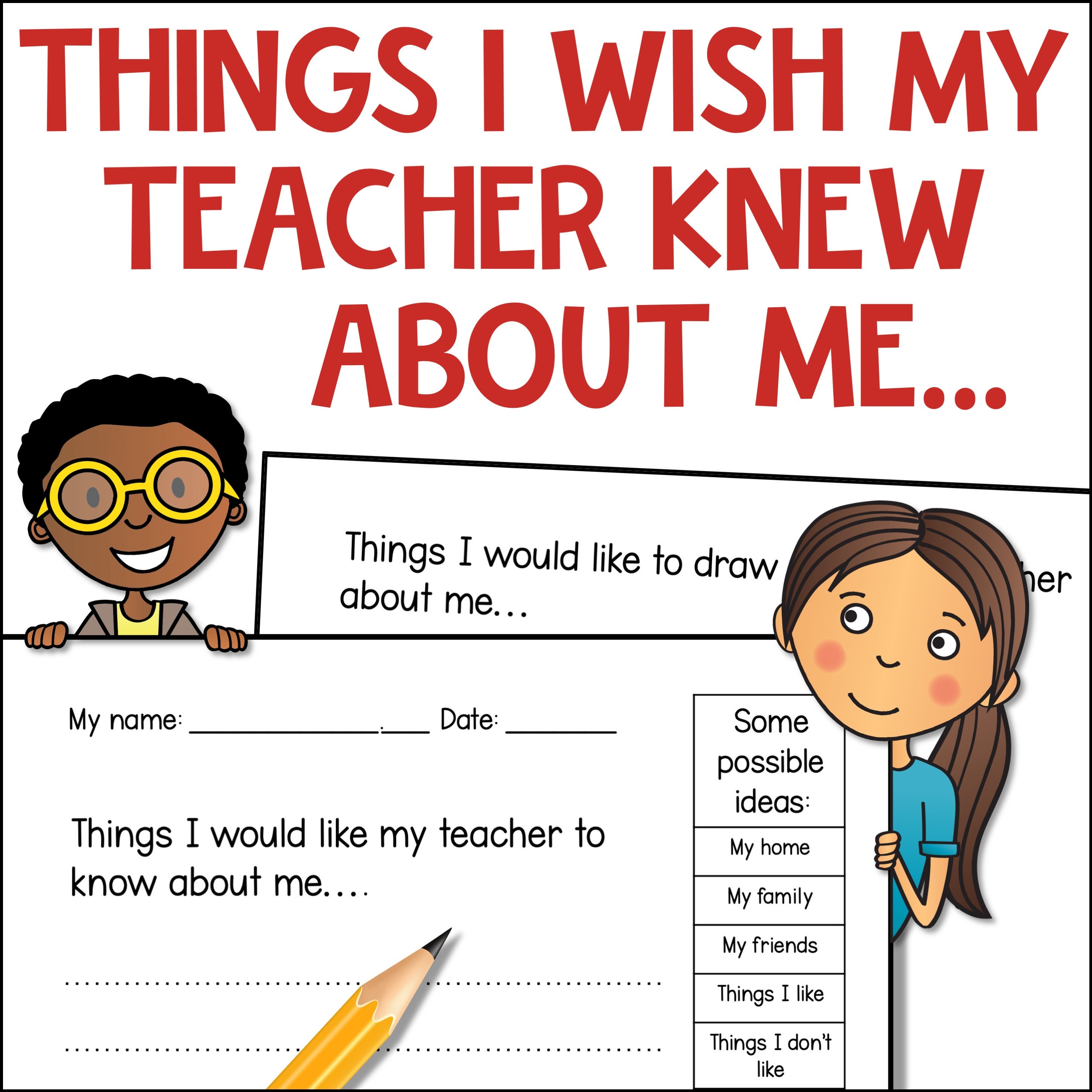 Things I Wish My Teacher Knew About Me, Back to School Writing Activity ...