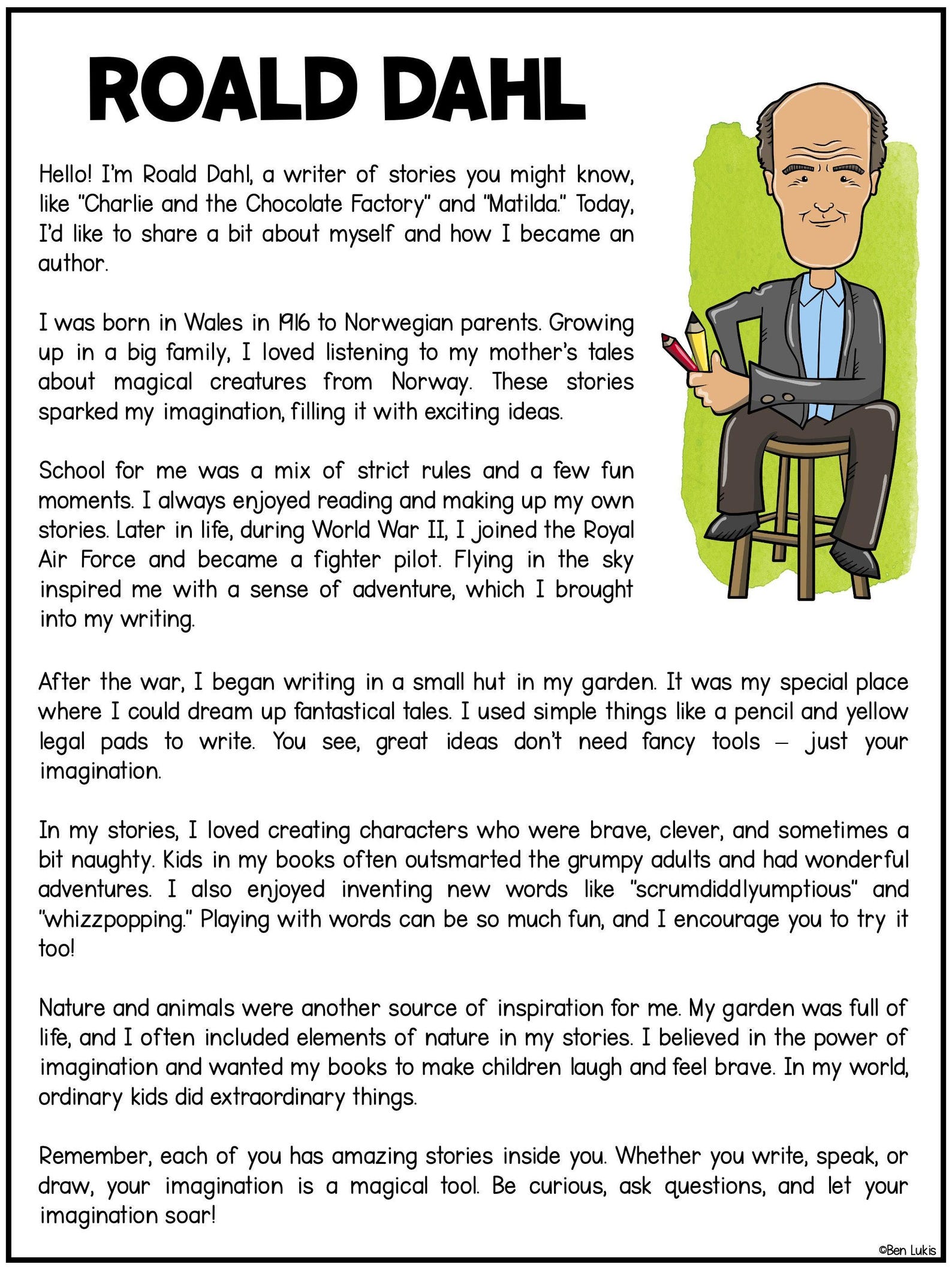 Roald Dahl Author Study Worksheets, PDF Printable Homeschool Learning ...