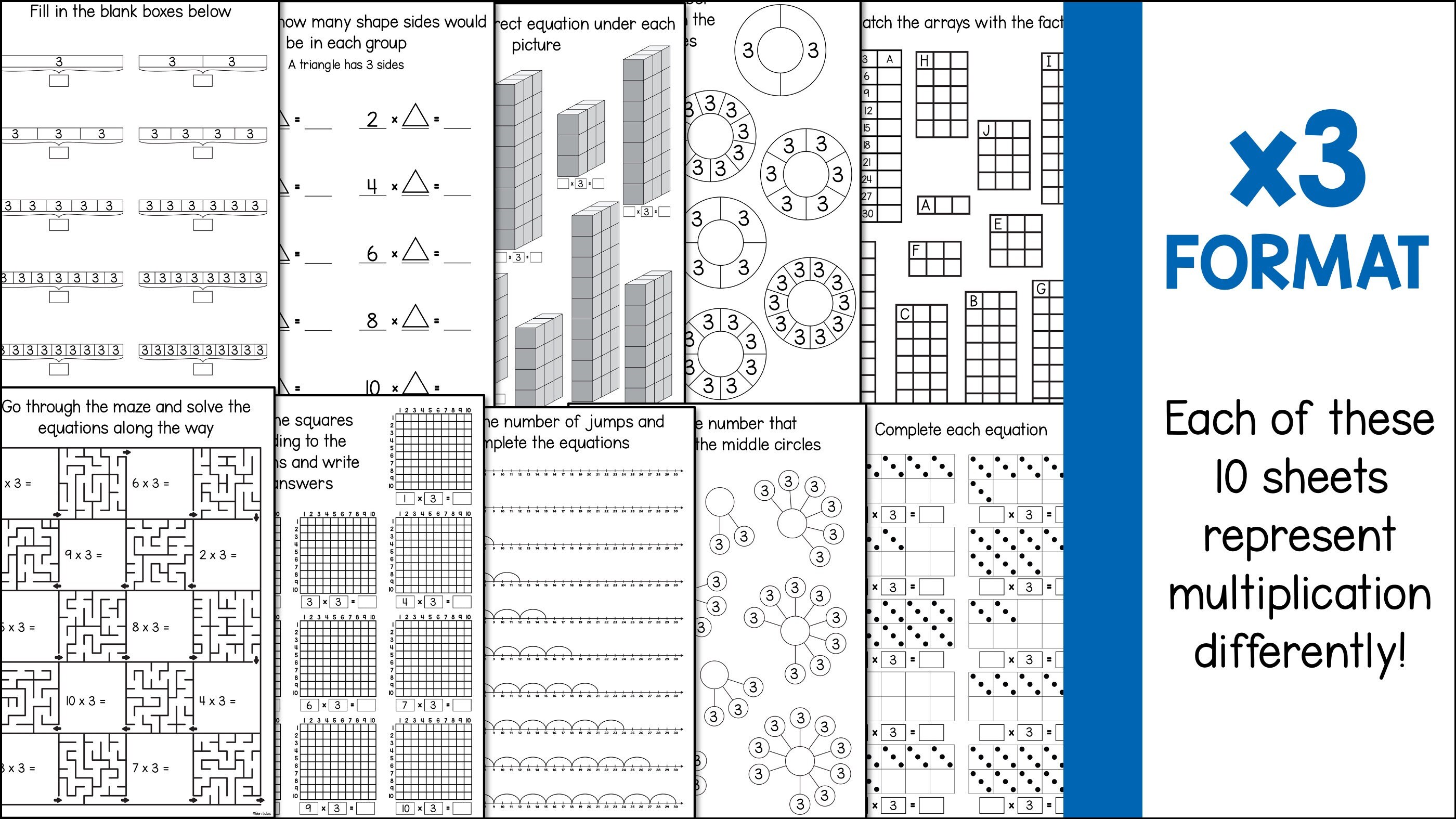 Multiplication Practice Worksheets for 3 Times Table, Printable ...