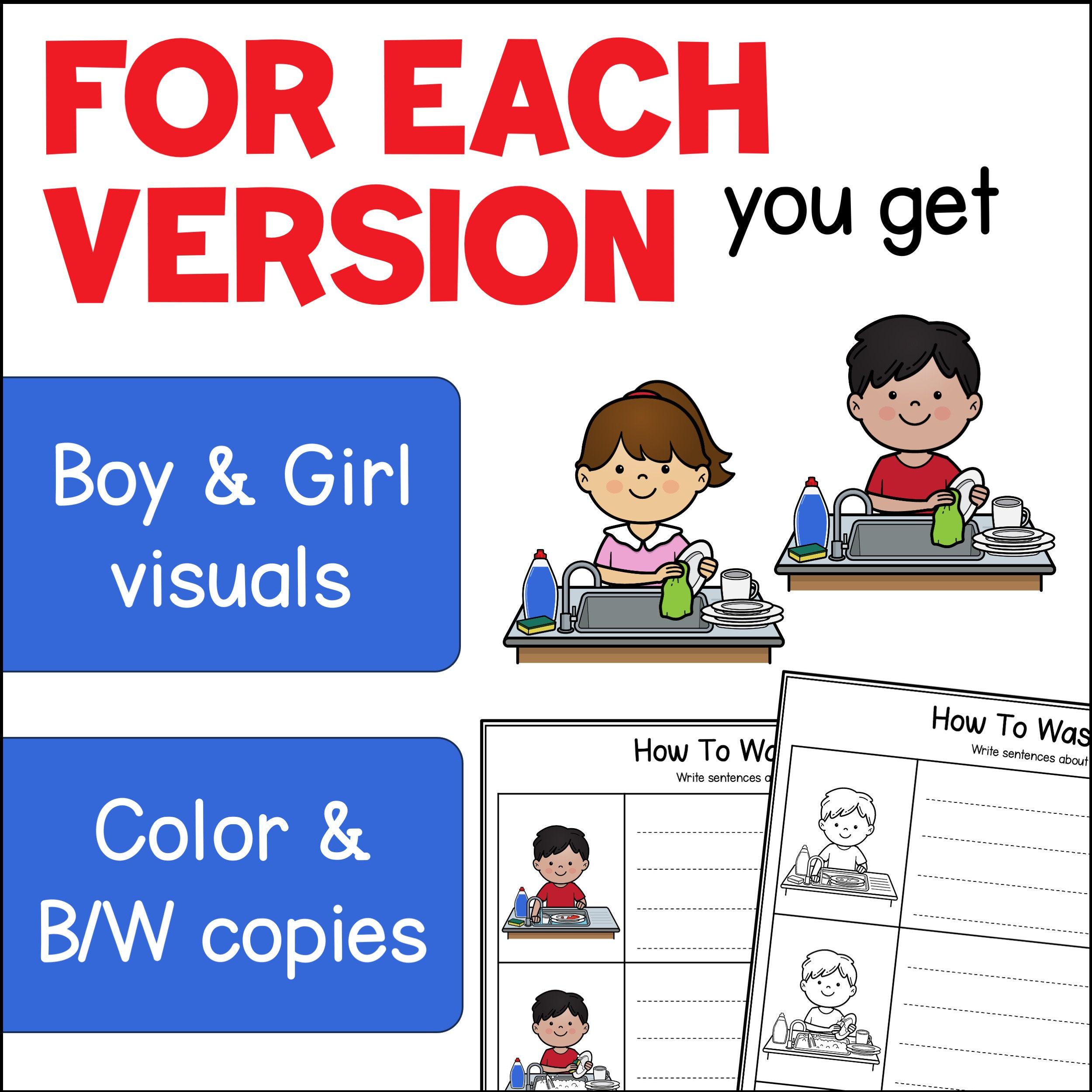 How to Wash Dishes Procedural Writing, Sequencing & Sentence Writing ...