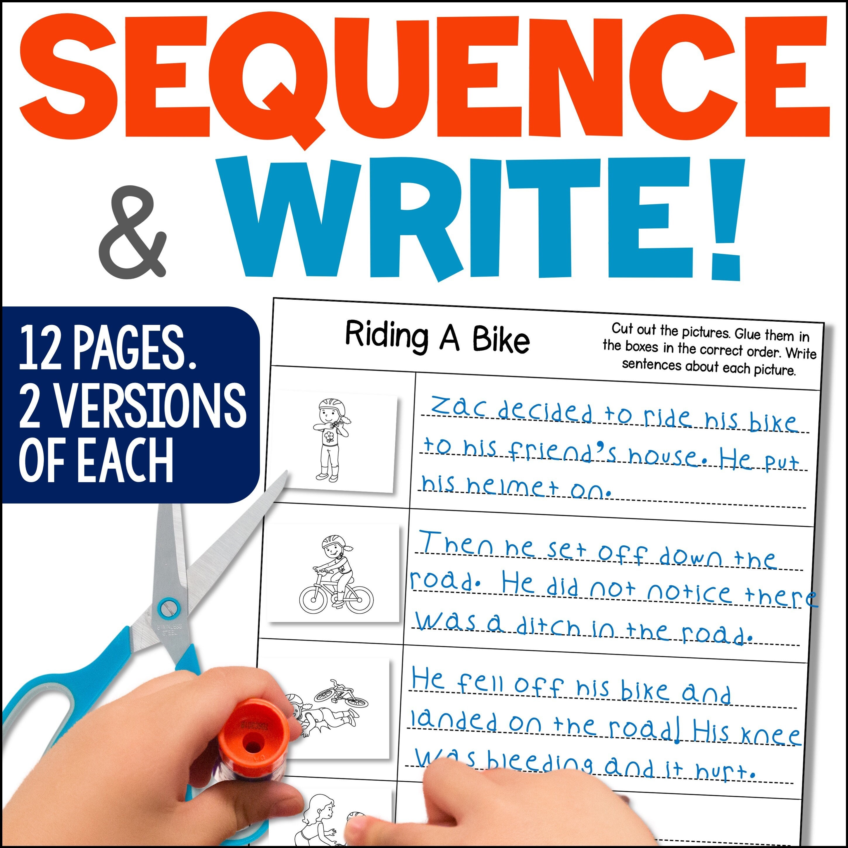 Sequencing Pictures and Sentence Writing Practice Worksheets, Printable ...
