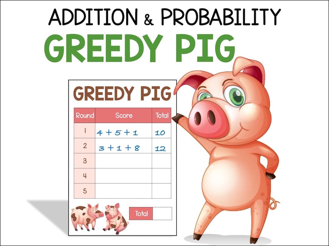Addition Math Game of Chance and Probability, Greedy Pig Math Game, Fun ...