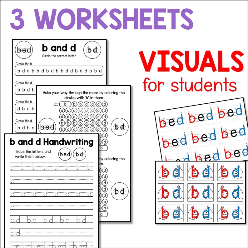 B D Letter Reversals Handwriting Practice Visuals Posters and - Etsy