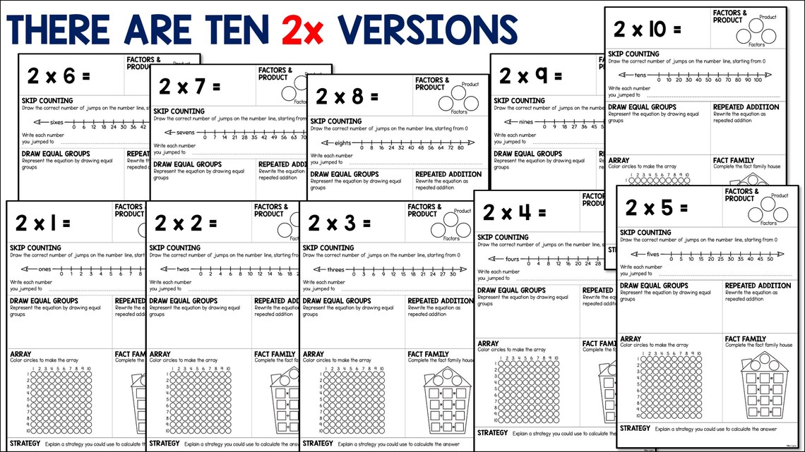 2 Times Table Multiplication Equation of the Day Practice Worksheets ...