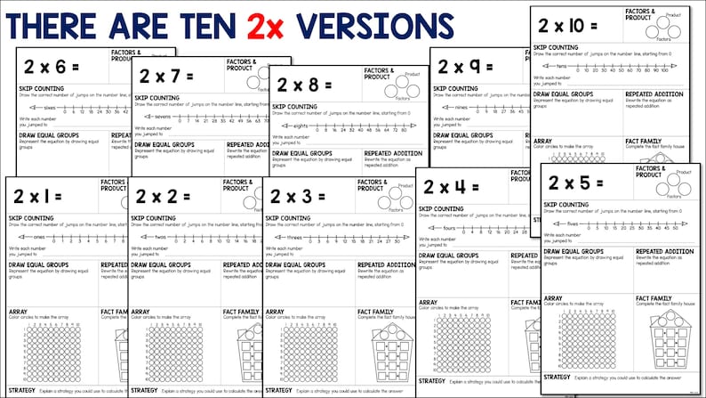 2 Times Table Multiplication Equation of the Day Practice Worksheets ...