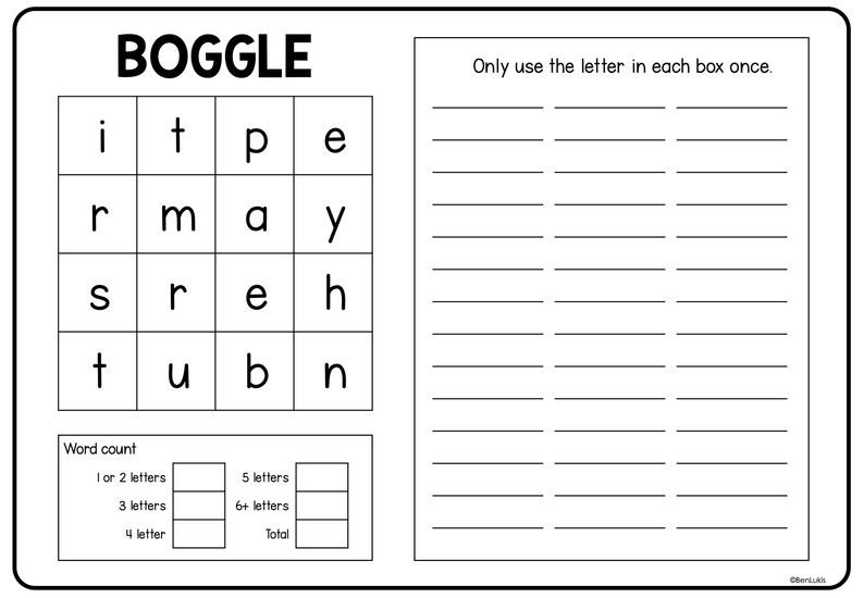 Boggle Word Game Printable Pages Printable Word Puzzle Pages - Etsy