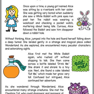 Alice in Wonderland Reading Activities Pack, Comprehension, Word Search ...