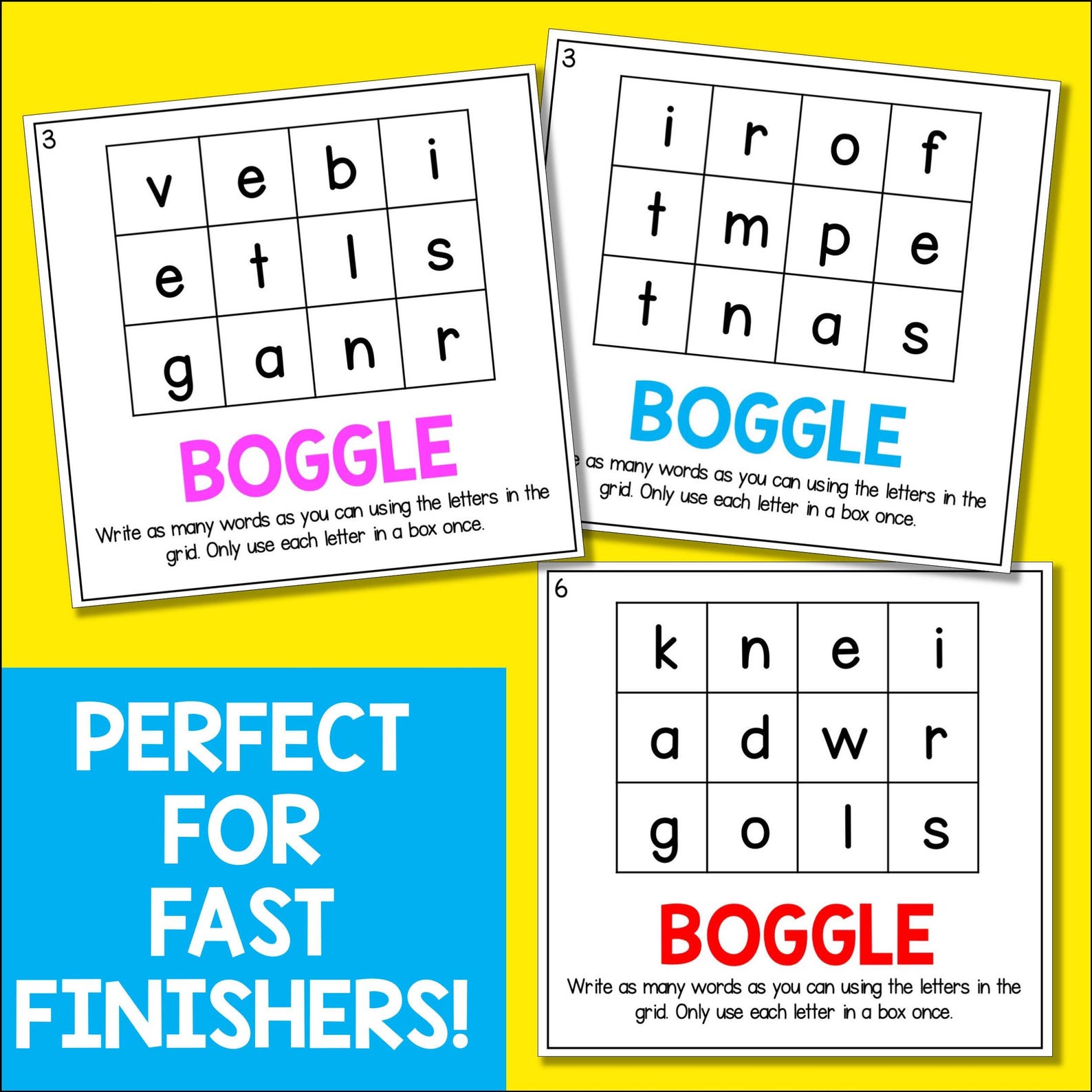 Boggle Cards for Spelling and Making Words, Printable PDF Boggle ...