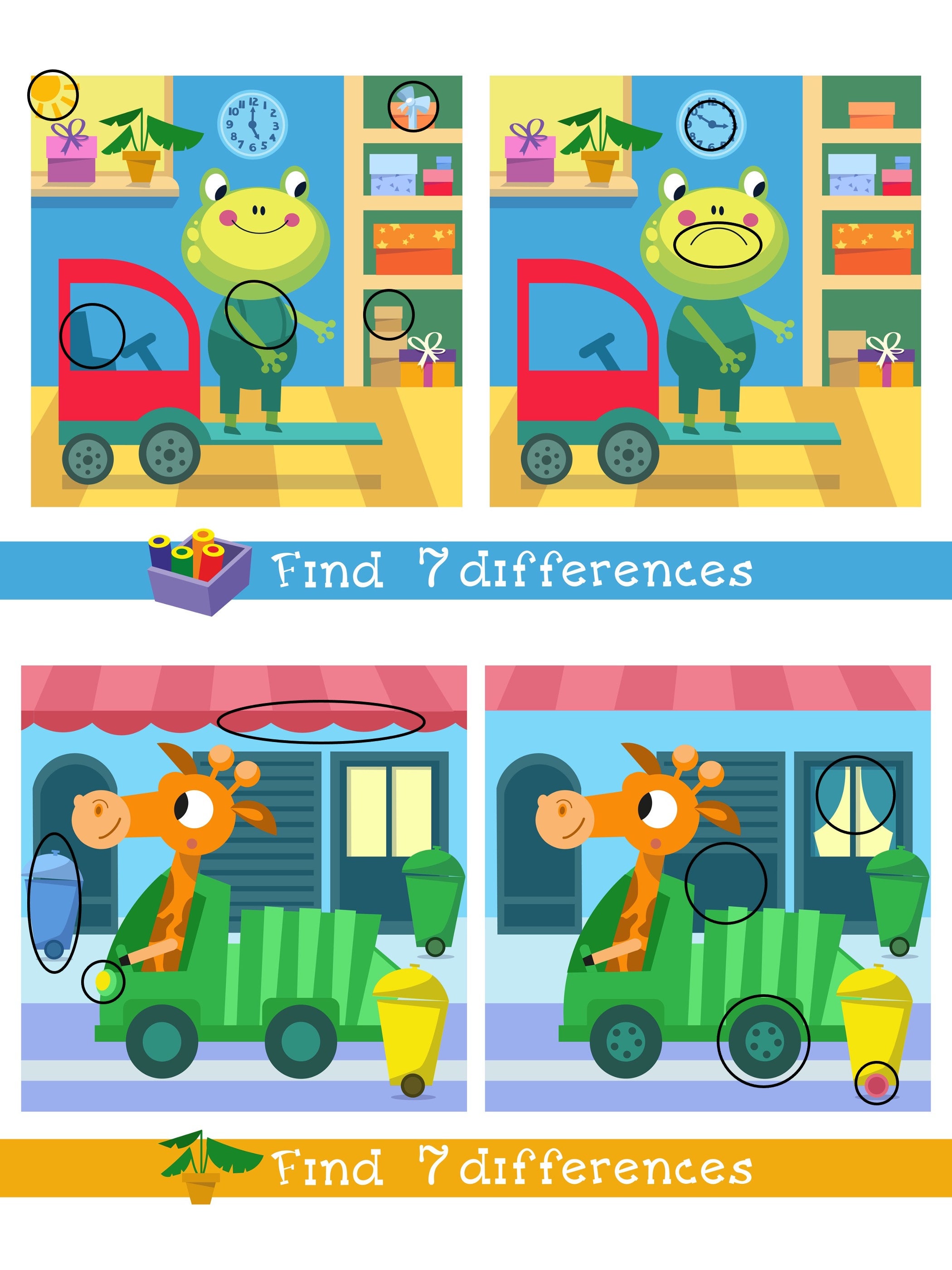 Spot the Difference Printable Activities, 30 Puzzles, Kids Challenge ...