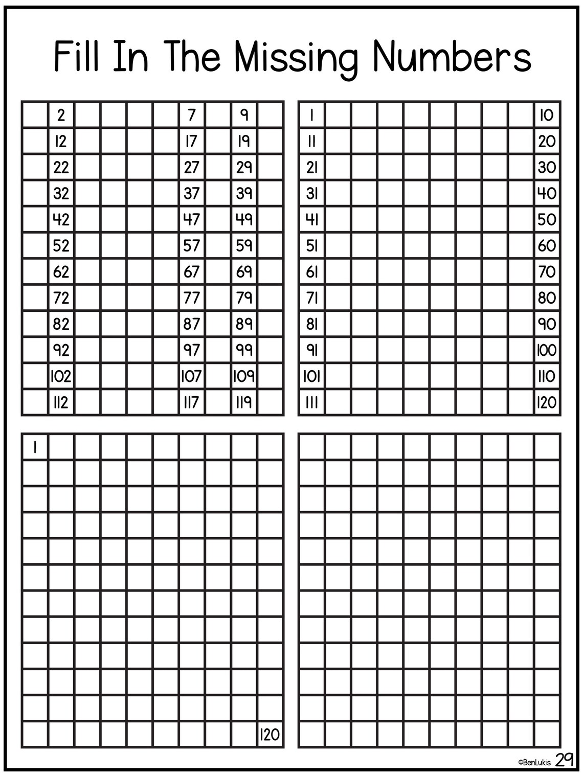 Place Value to 120 Worksheets, Educational Missing Numbers Worksheets ...