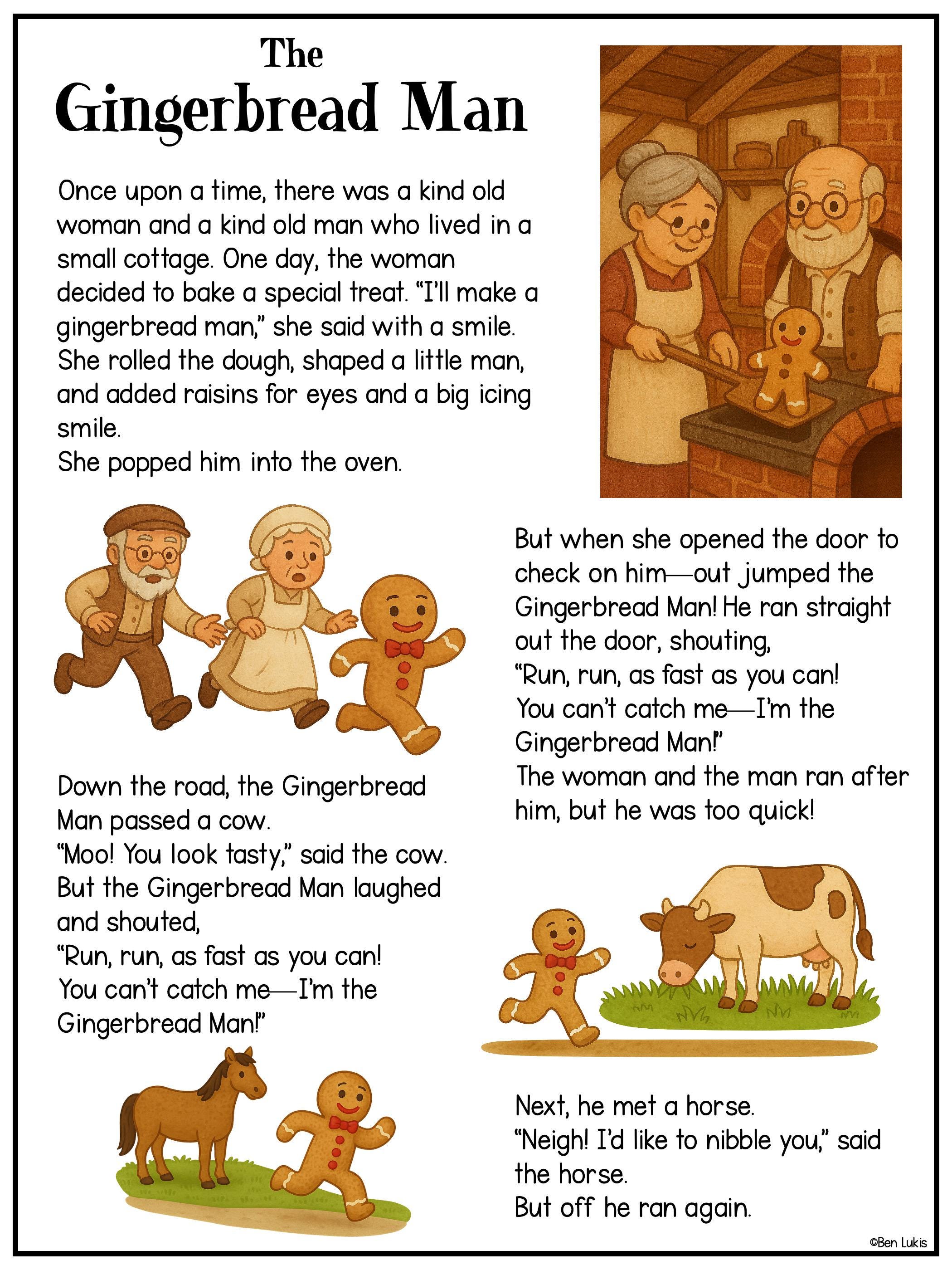 The Gingerbread Man Reading Passages, Fairy Tale to Read, Stories and ...