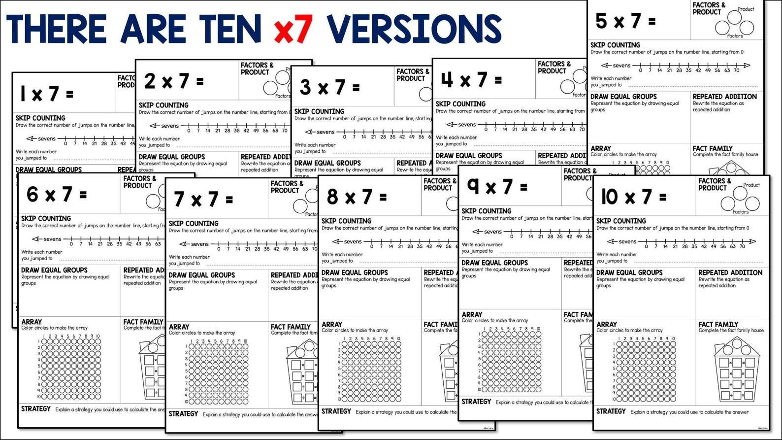 7 Times Table Multiplication Equation of the Day Practice Worksheets ...