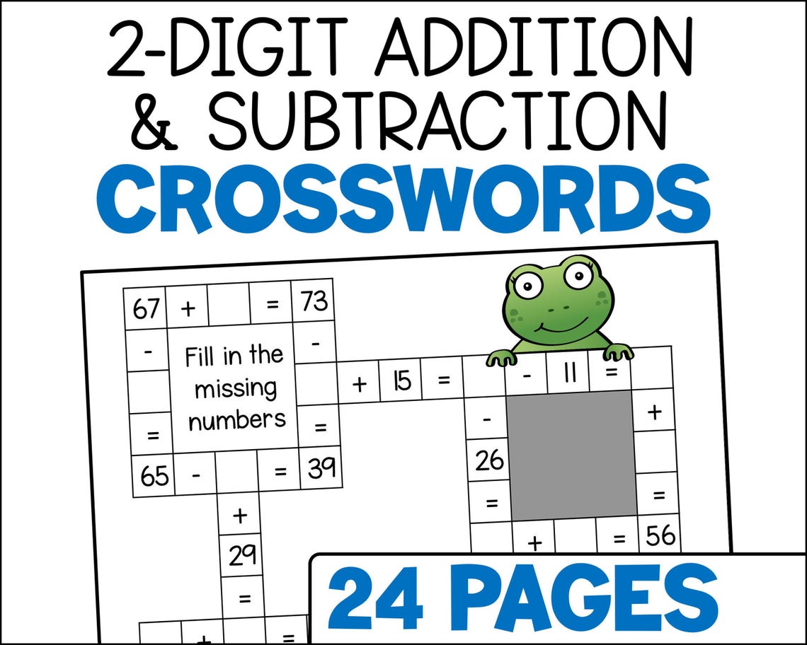 Rompecabezas matemáticos de suma y resta de 2 dígitos, crucigramas ...