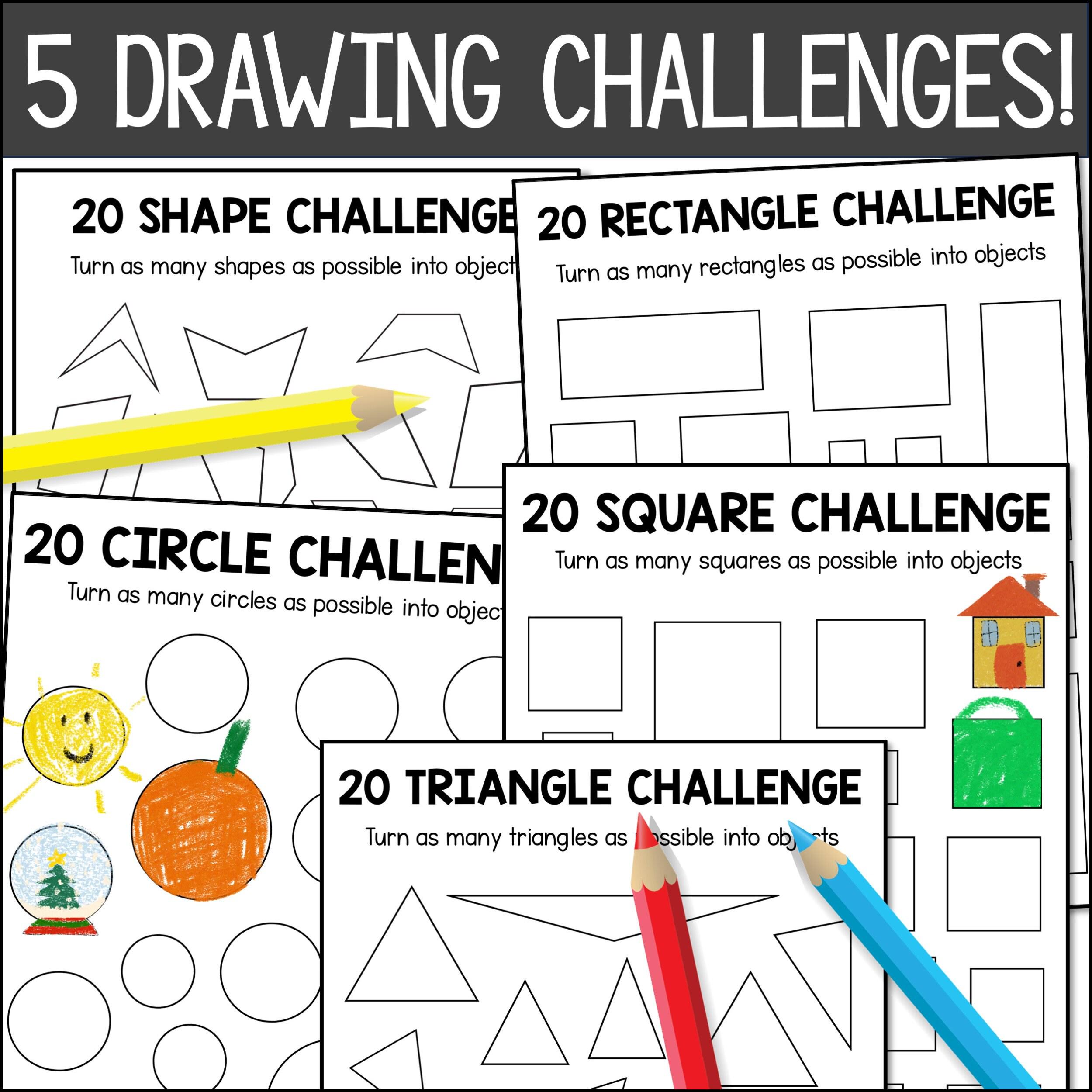 Shape Art Drawing Challenge & Coloring Pages for Kids, 2D Shapes ...