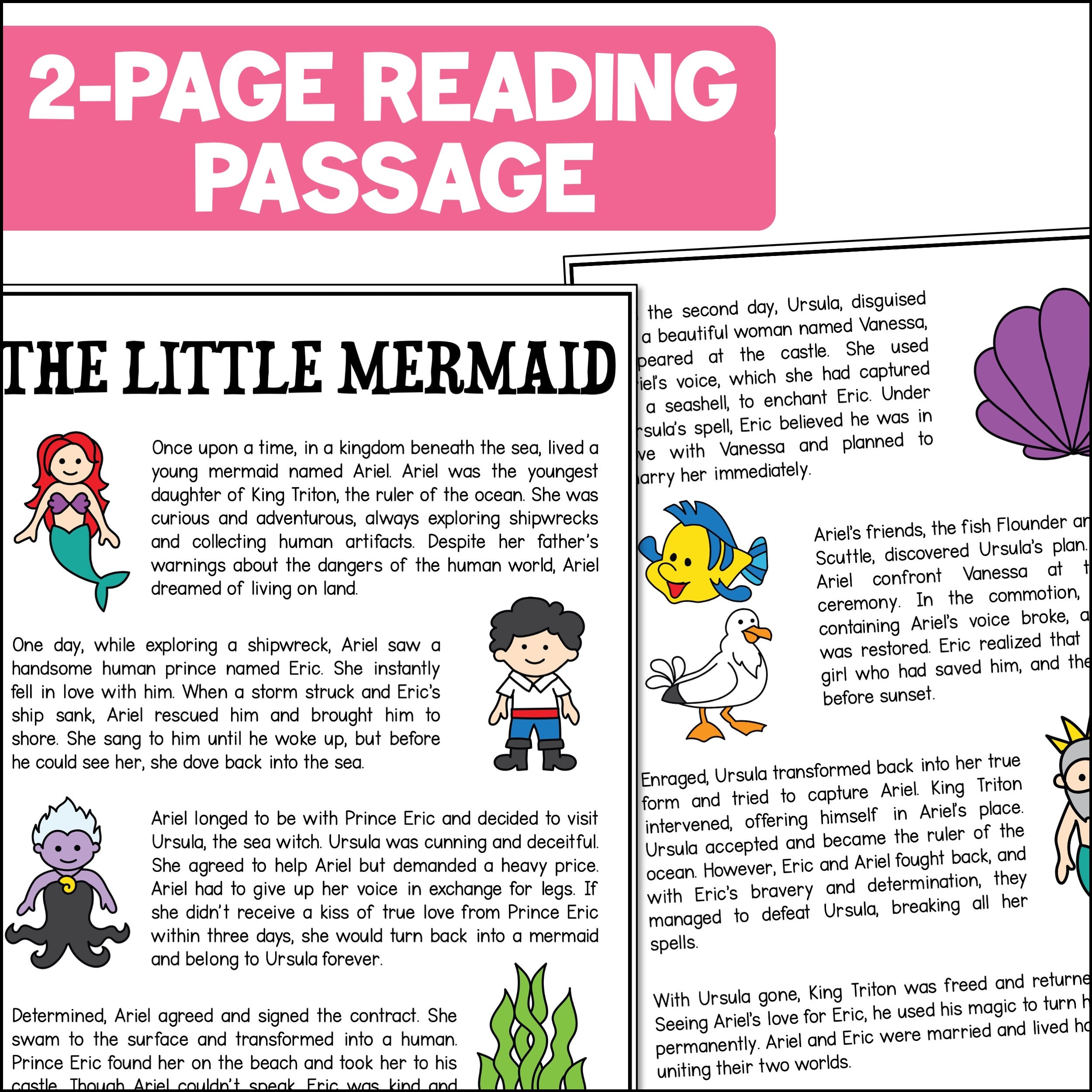The Little Mermaid Activity Pack, Reading Comprehension Worksheets ...