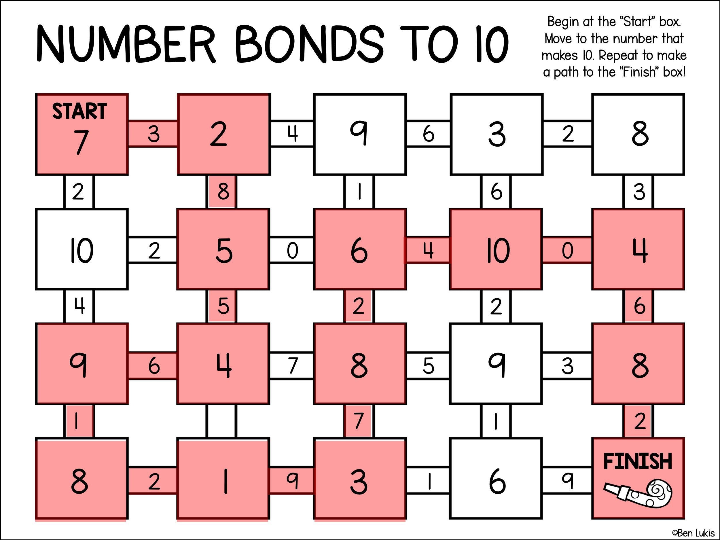 Addition Math Mazes for Kids, Number Bonds to 10 and 20, Printable PDF ...