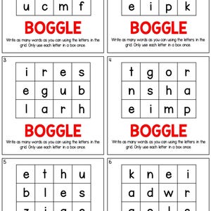 Boggle Cards, Spelling Game Taskcards, Word Challenges (printable PDF ...