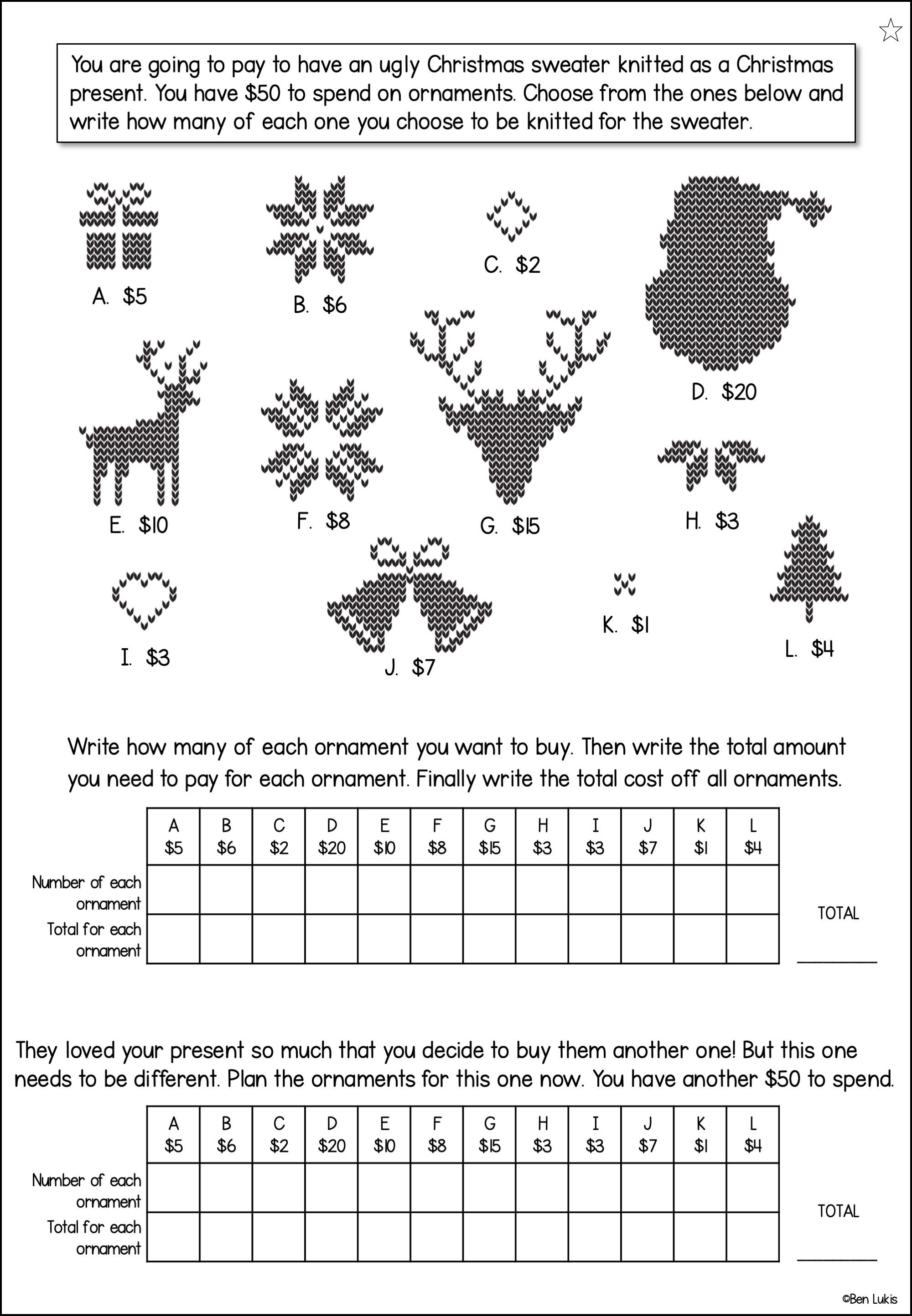 Ugly Christmas Sweater Word Search, Xmas Writing Prompts, Math ...