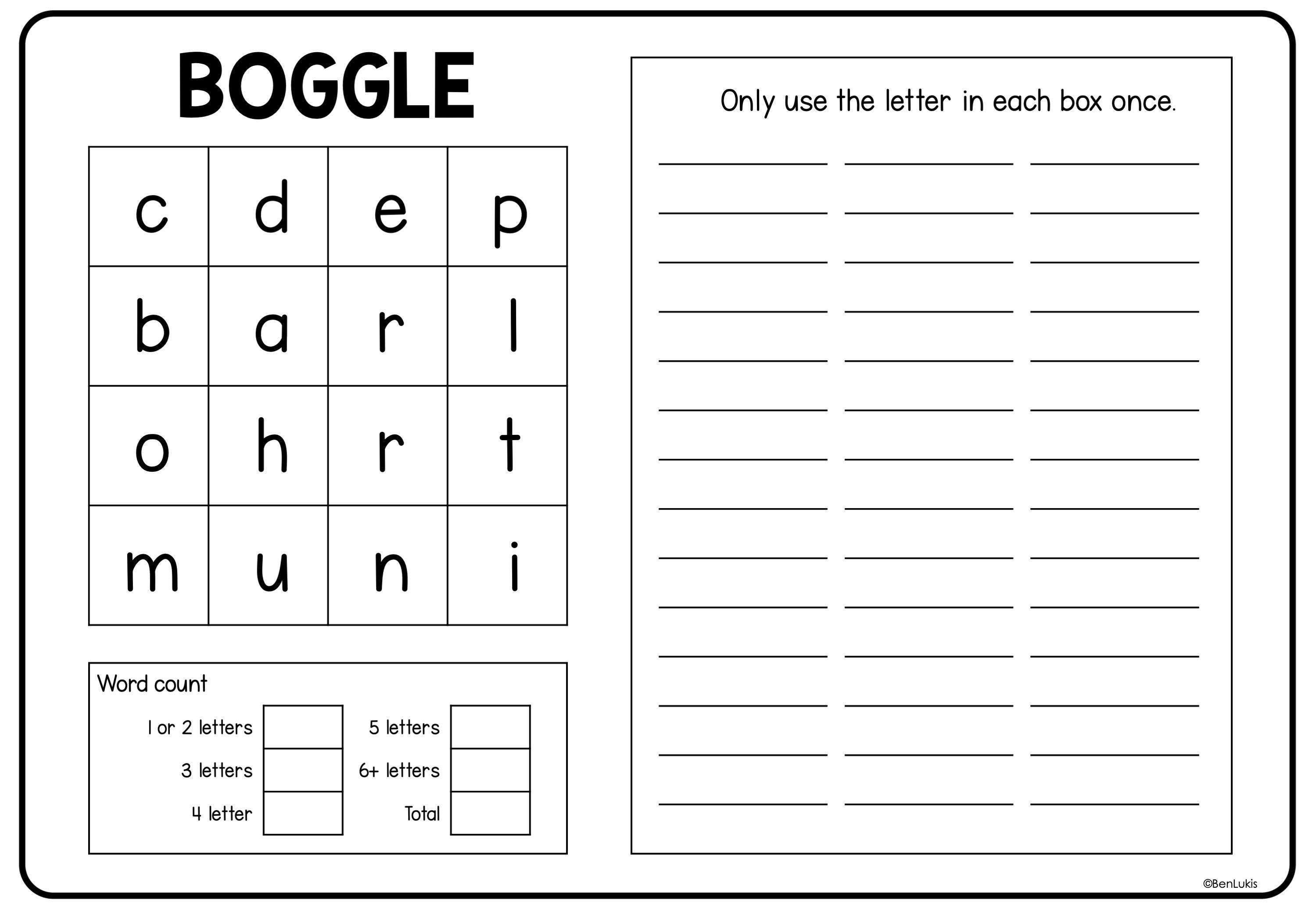 Boggle Word Game Printable Pages, Printable Word Puzzle Pages and ...