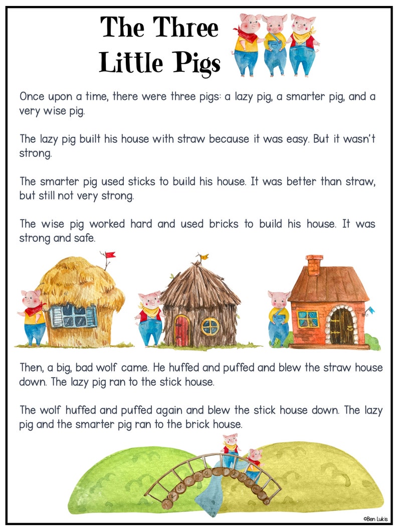 Three Little Pigs Reading Passages, Fairy Tale to Read, Differentiated ...