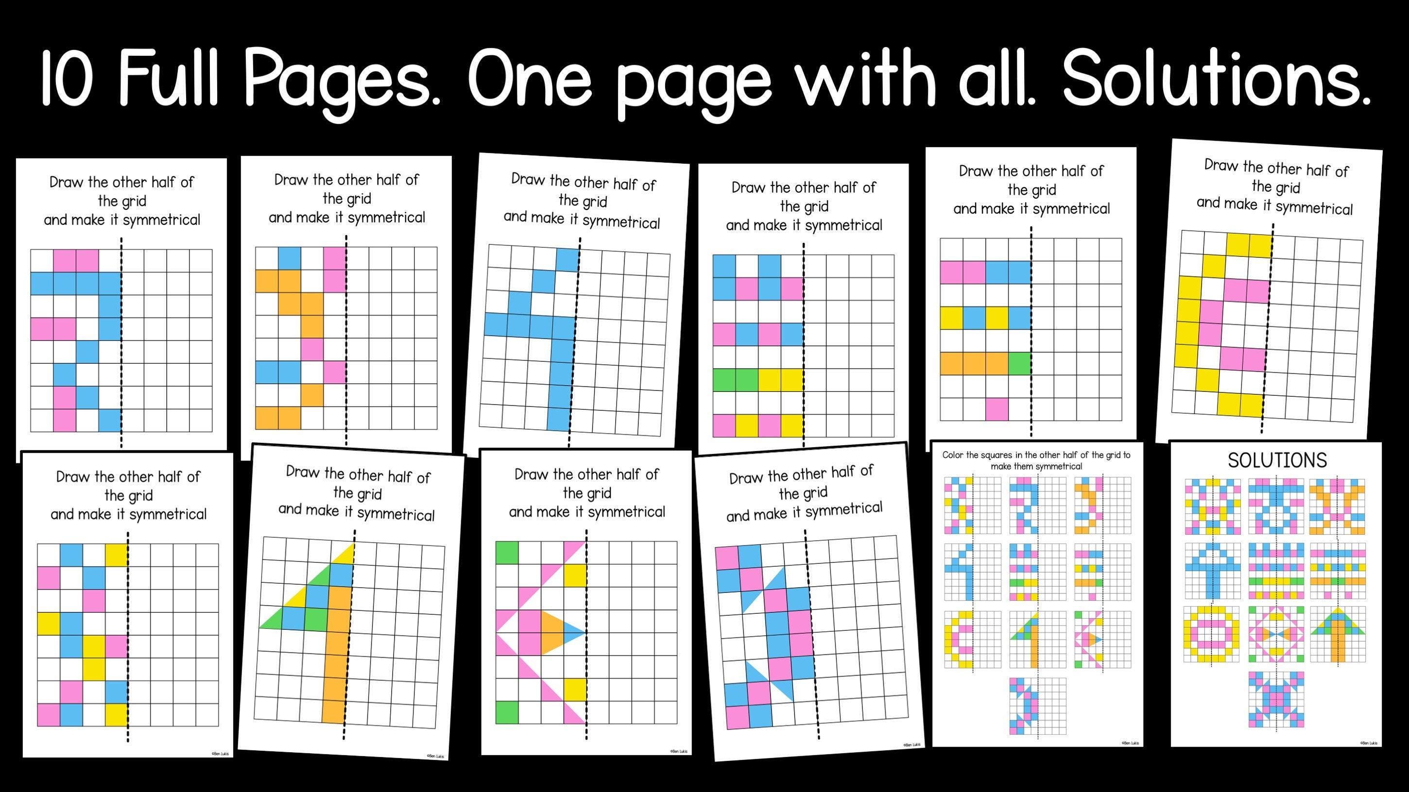 Symmetry Art and Math Worksheets, 10 Patterns to Copy and Draw ...