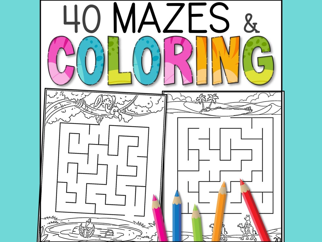 Kids Maze and Coloring Pages, Printable Activity Book, Homeschool ...