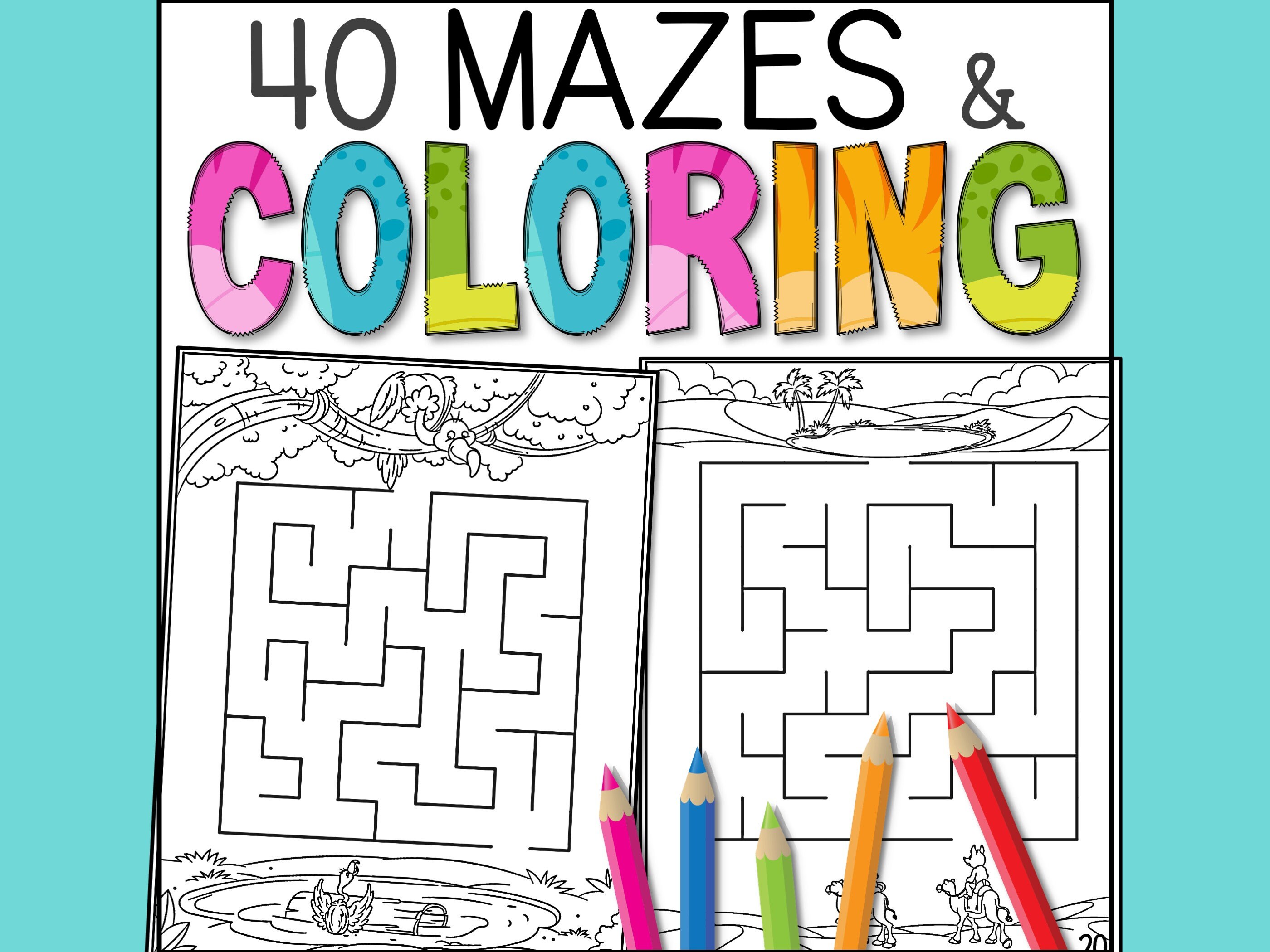 Kids Maze and Coloring Pages, Printable Activity Book, Homeschool ...