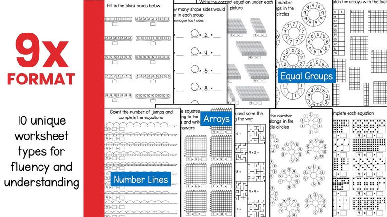 9 Times Table Multiplication Worksheets, Math Fluency Practice Sheets ...