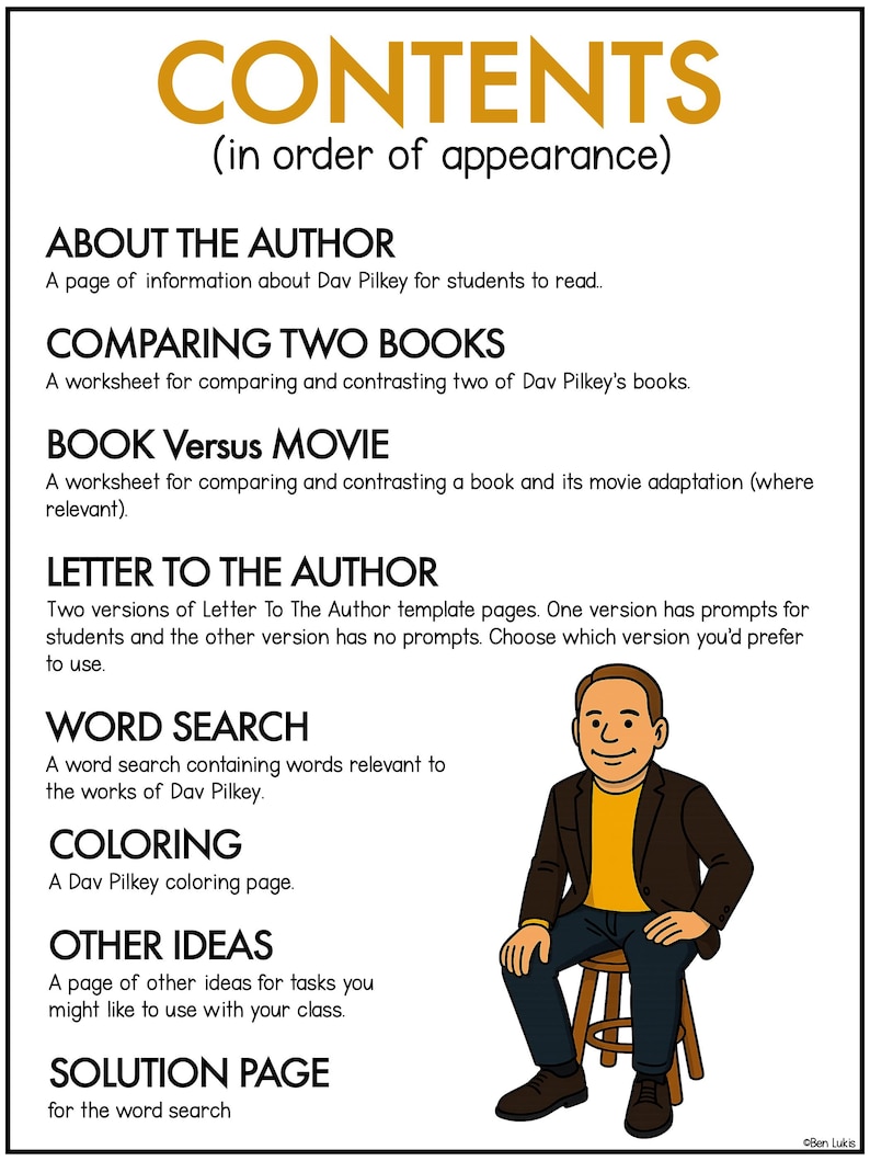 Dav Pilkey Author Study Worksheets, Dog Man Captain Underpants Cat Kid ...