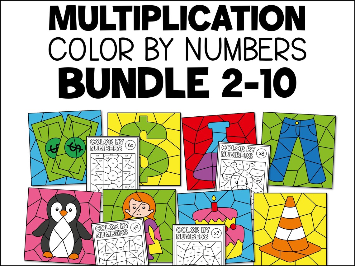 Multiplication Color by Number Worksheets, Times Tables 2-10 (printable ...
