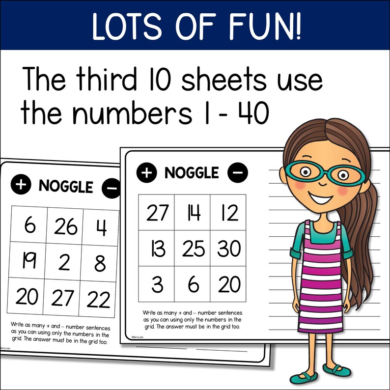 Math Noggle Game – Addition and Subtraction, Grades 2-3 (printable ...