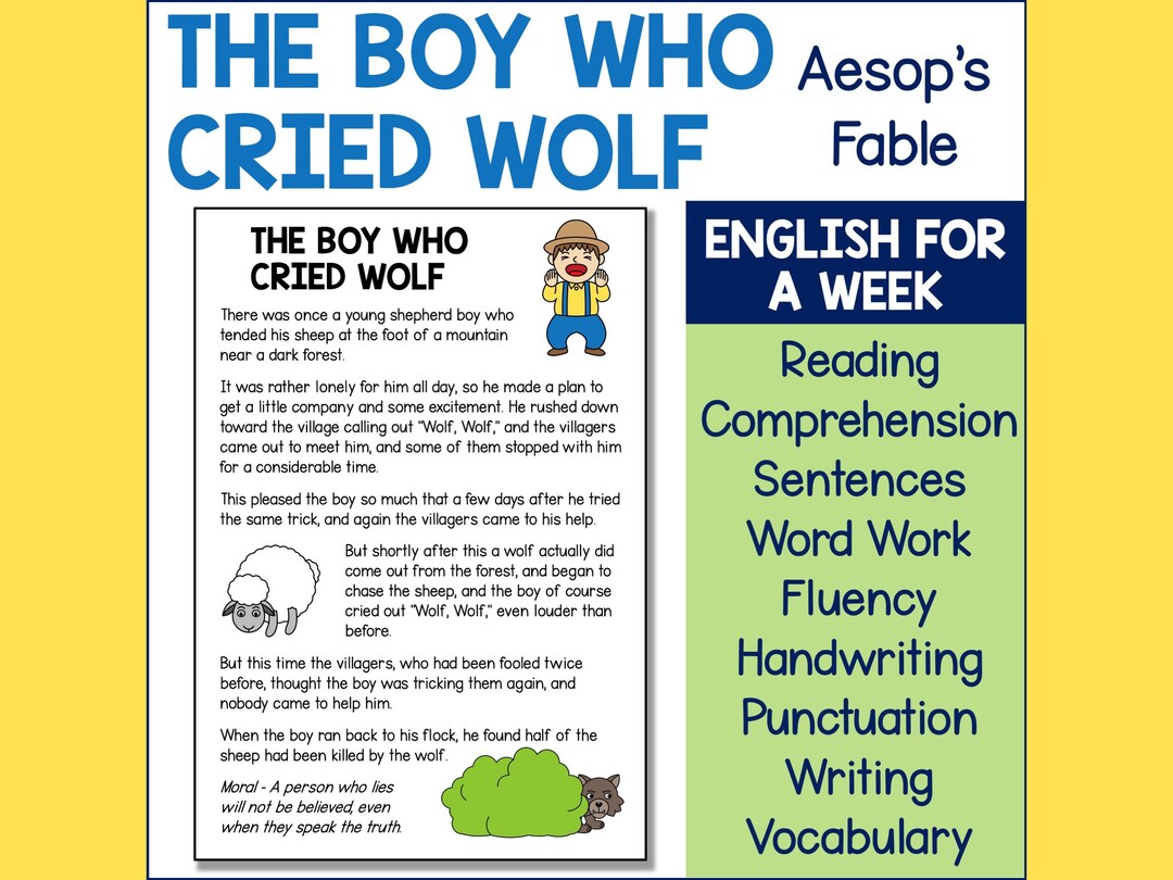 The Boy Who Cried Wolf, Aesop's Fables ELA Homeschool Activities for A ...