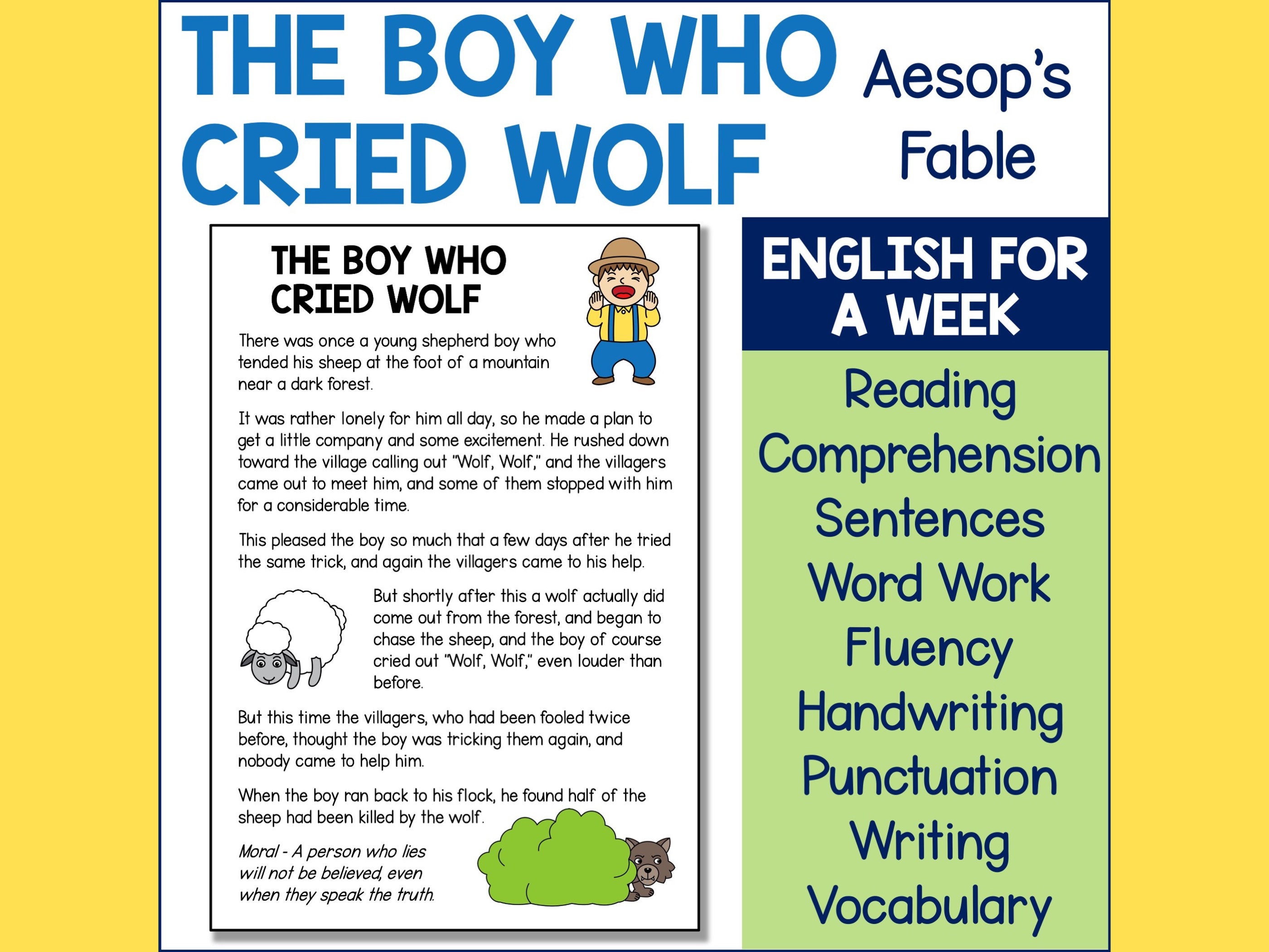 The Boy Who Cried Wolf, Aesop's Fables ELA Homeschool Activities for A ...