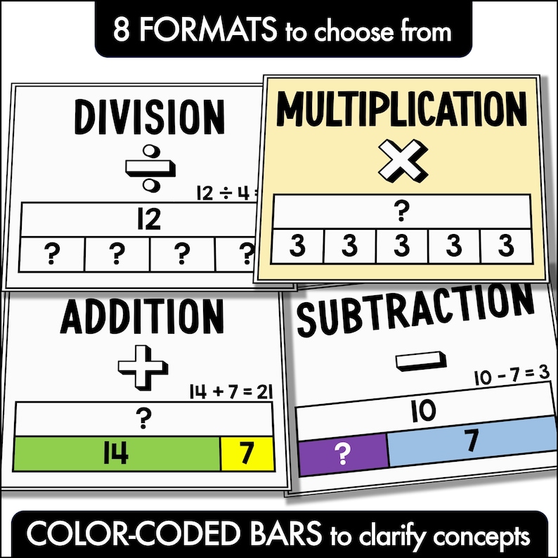 Bar Model Math Posters, Printable Addition Subtraction Multiplication ...