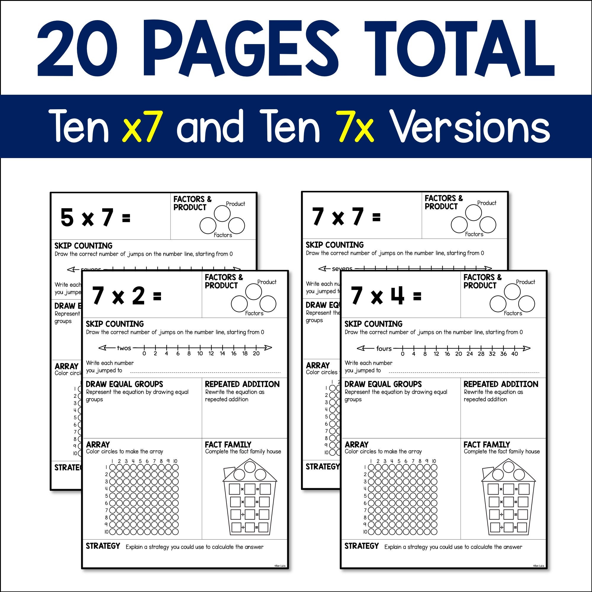 7 Times Table Multiplication Equation of the Day Practice Worksheets ...