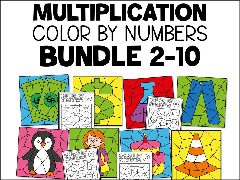 Multiplication Color by Number Worksheets for Math Fact Multiplication Practice, 2 to 10 Times ...