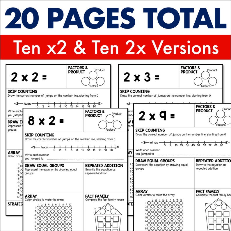 2 Times Table Multiplication Equation of the Day Practice Worksheets ...