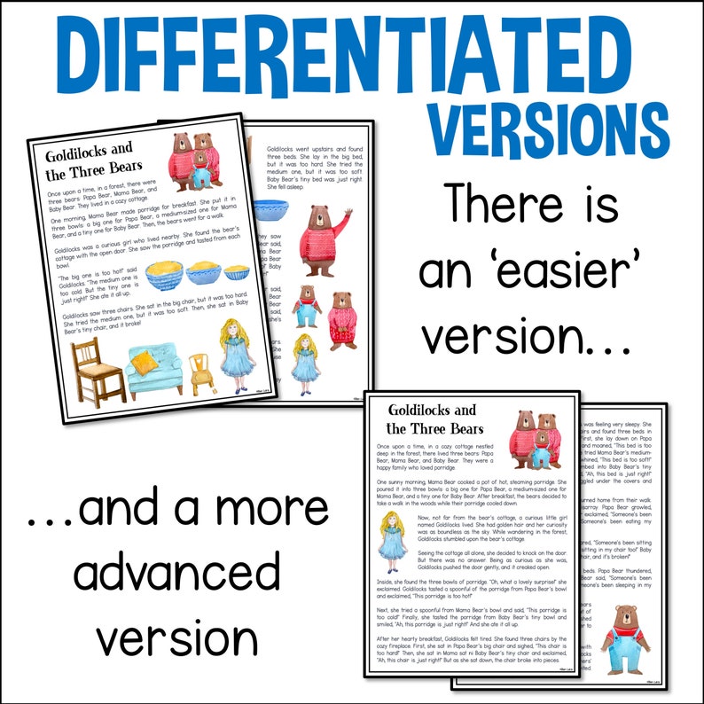 Goldilocks and the Three Bears Reading Passages, Fairy Tale to Read ...