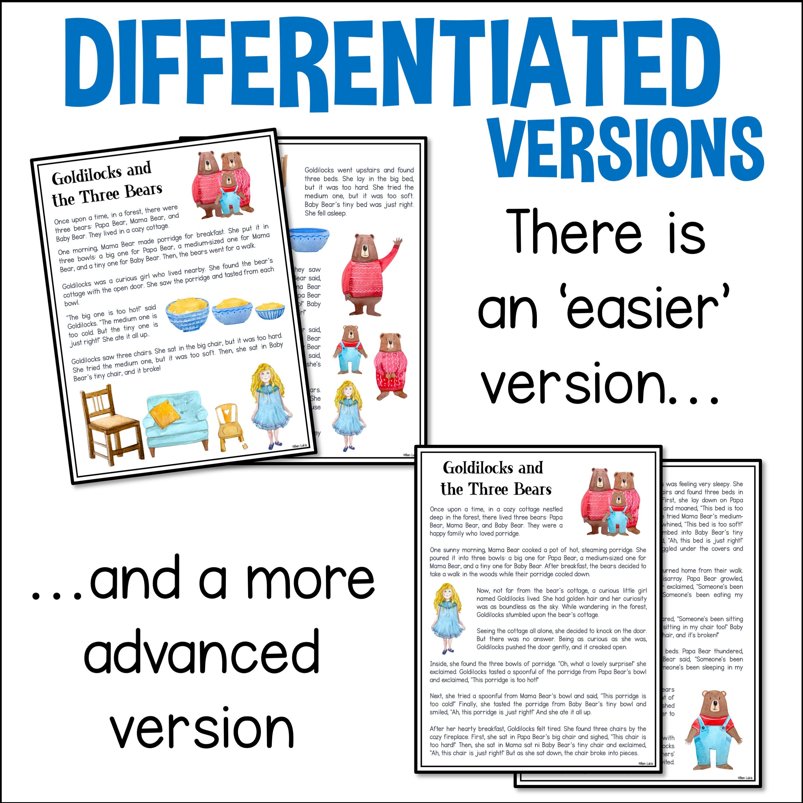 Goldilocks and the Three Bears Reading Passages, Fairy Tale to Read ...