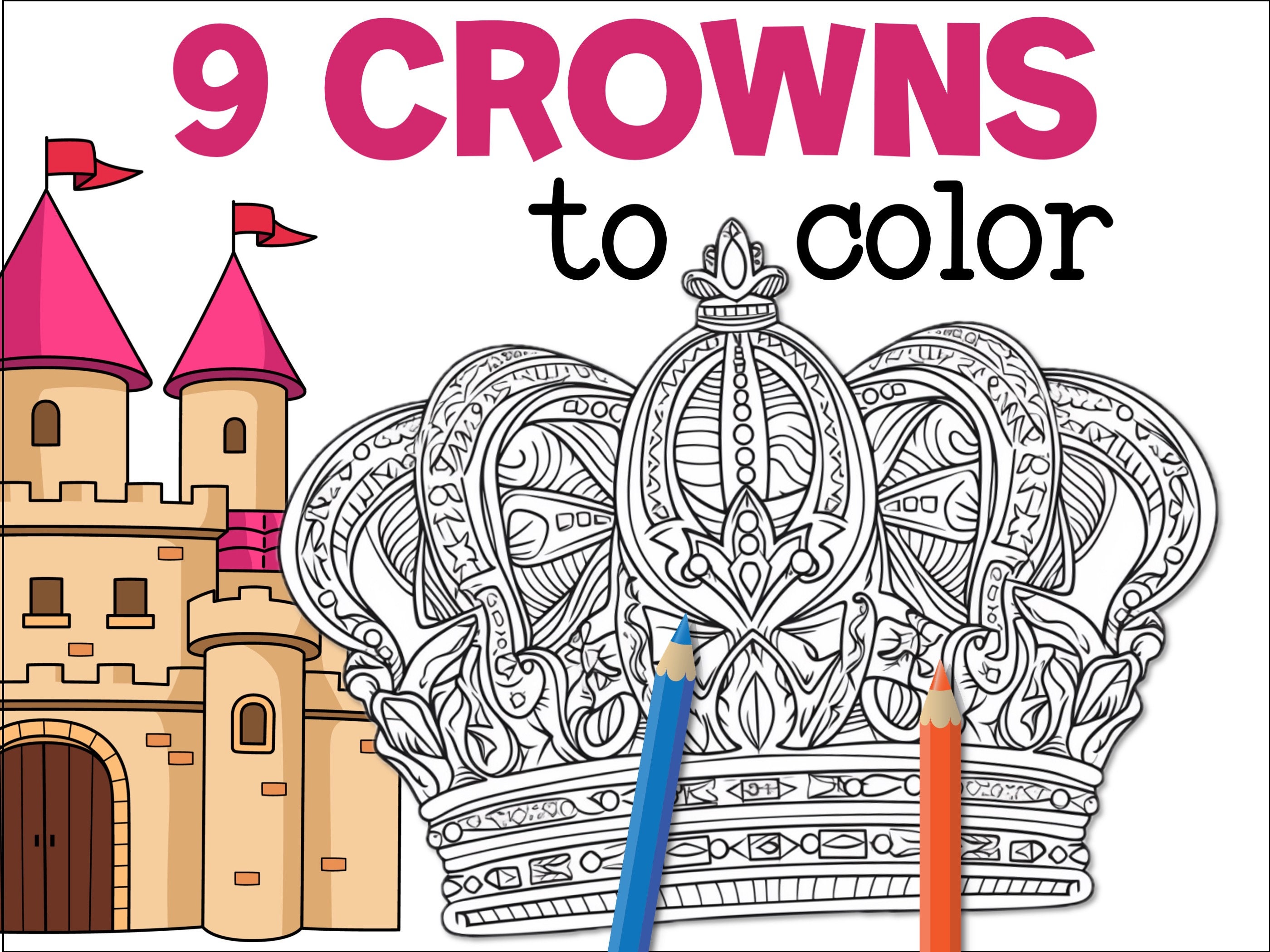 Crown Coloring Pages for Kids and Adults, 9 Coronation Coloring Sheets ...