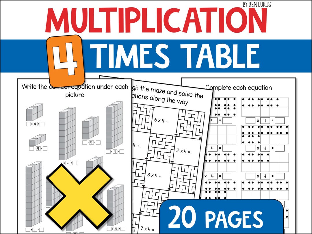 Multiplication Practice Worksheets for 4 Times Table, Printable ...