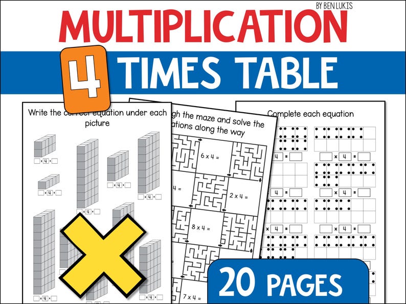 Multiplication Practice Worksheets for 4 Times Table, Printable ...