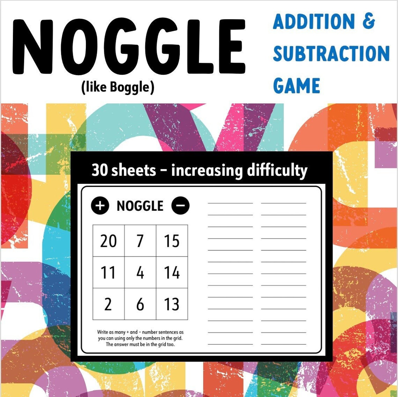 Noggle Math Game Addition and Subtraction | Etsy