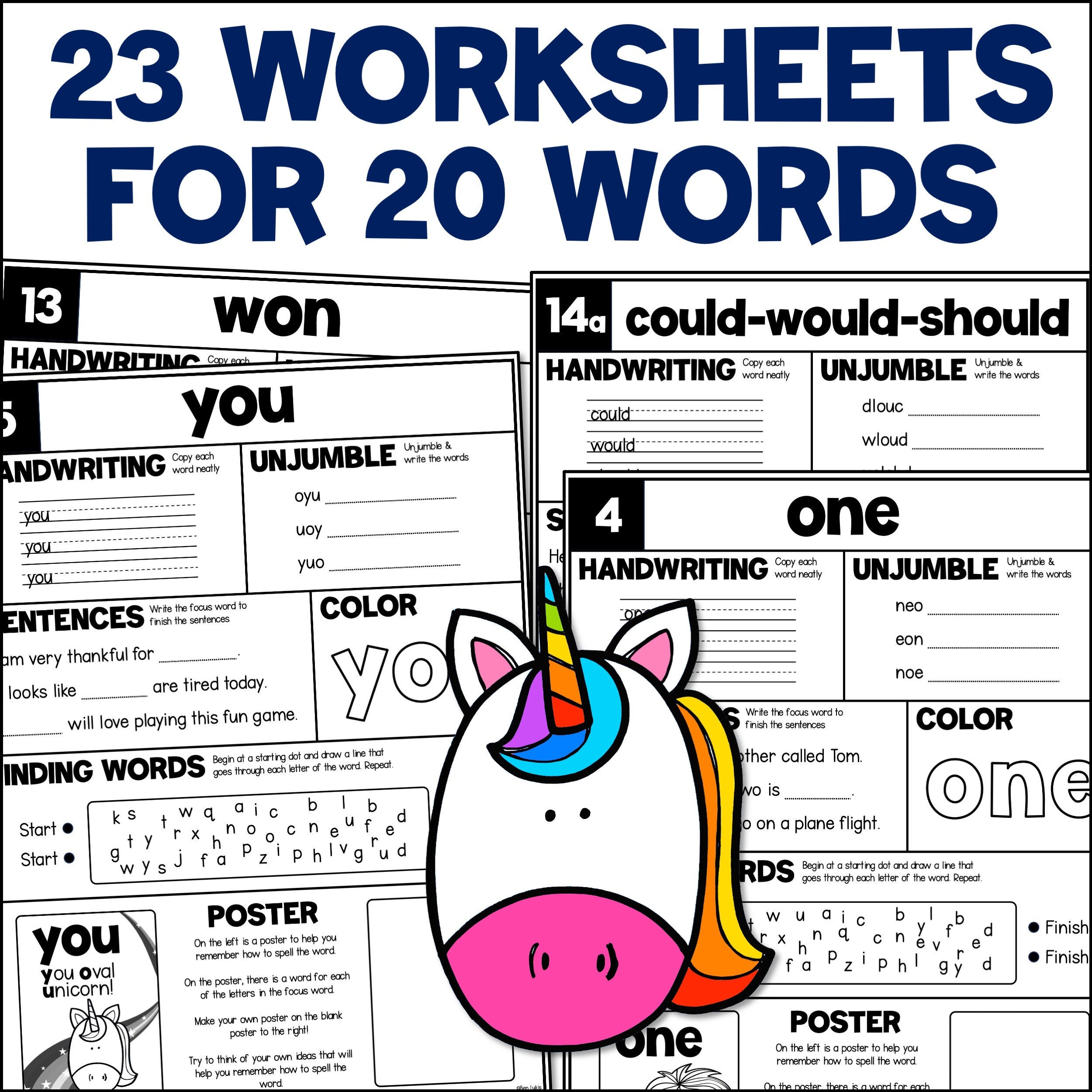 Mnemonic Spelling Worksheets, 23 Sight Word Practice Activity Pages ...