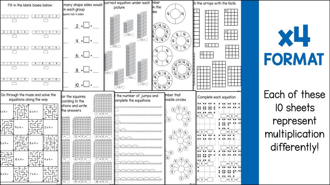 Multiplication Practice Worksheets for 4 Times Table, Printable ...