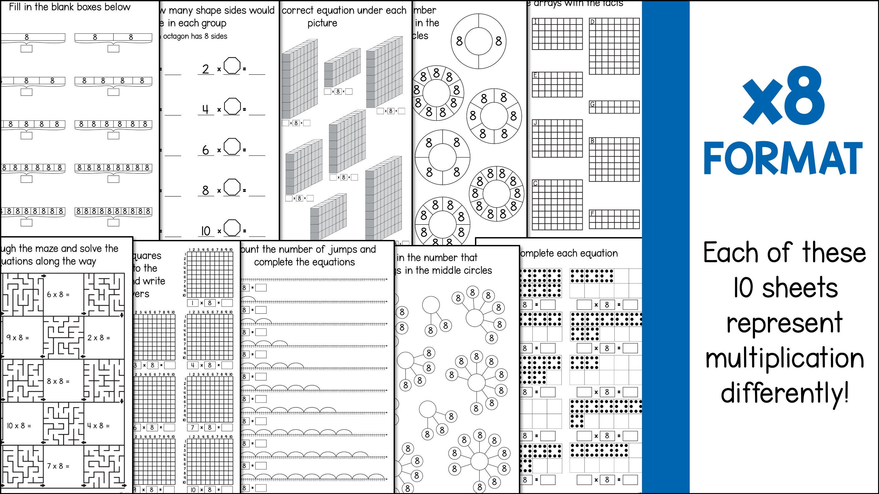 Multiplication Practice Worksheets for 8 Times Table, Printable ...