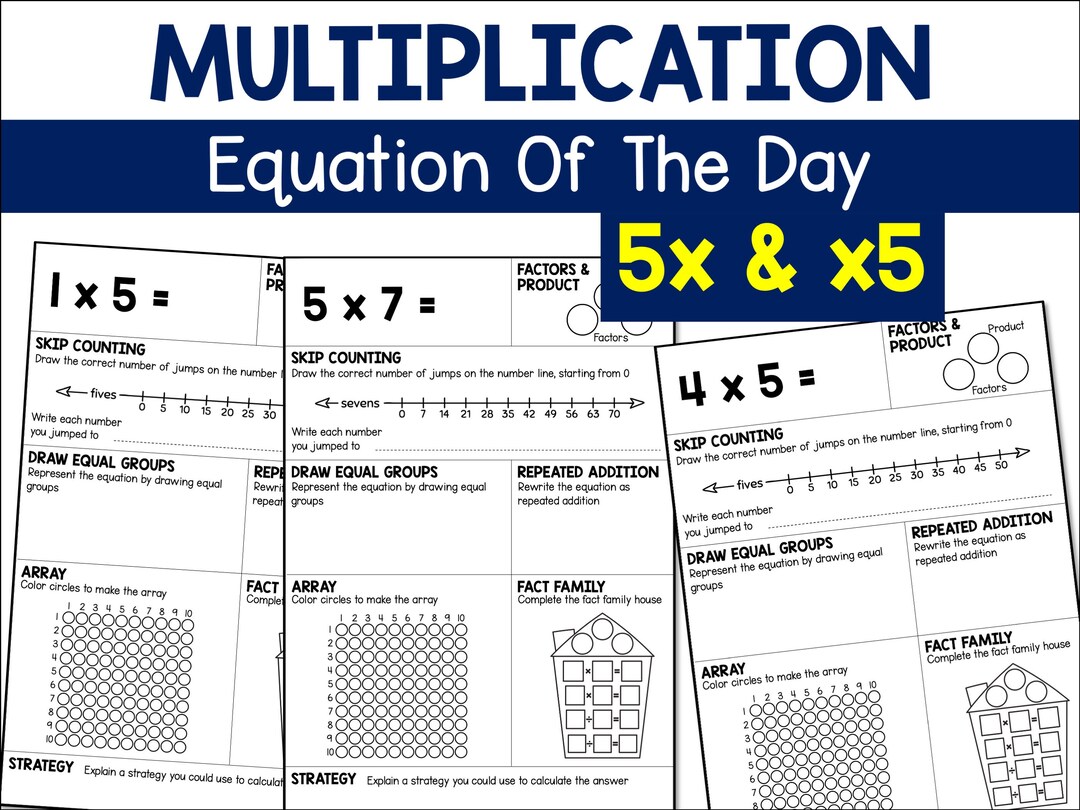 5 Times Table Multiplication Equation of the Day Practice Worksheets ...