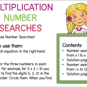 Multiplication Facts Number Searches for Times Tables Math Practice ...
